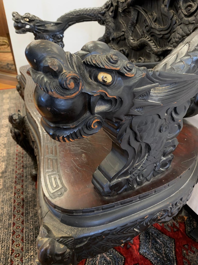 Antique Carved Chinese Dragon Bench Settee at 1stDibs