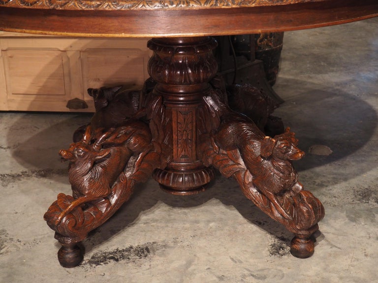Antique Carved French Oak Oval Hunt Table with Boar, Dog, Fox, and Stag ...