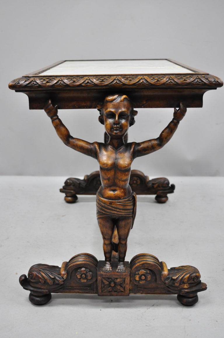 Antique Carved Full Cherub Putti Figural Italian Renaissance Side Table ...