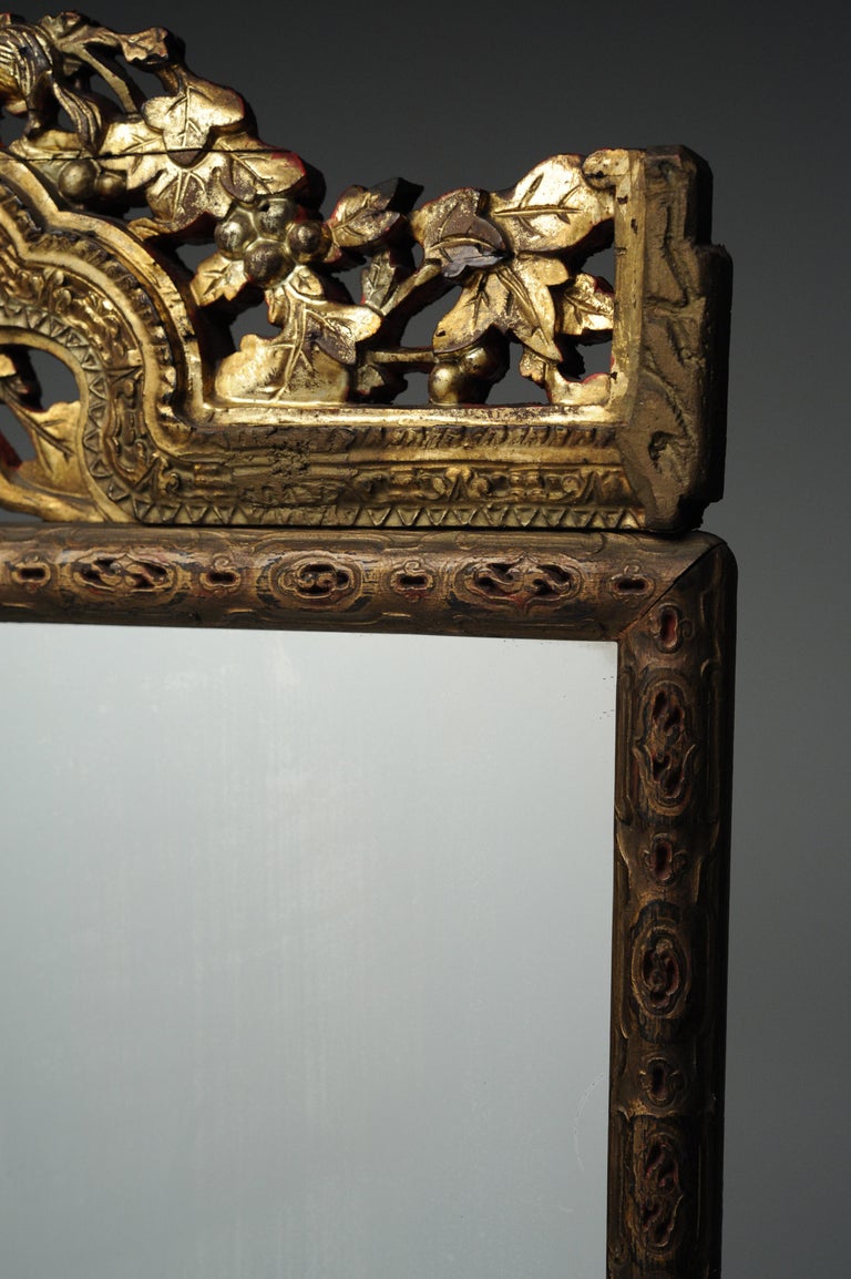 Antique Carved Giltwood Chinese Mirror at 1stDibs