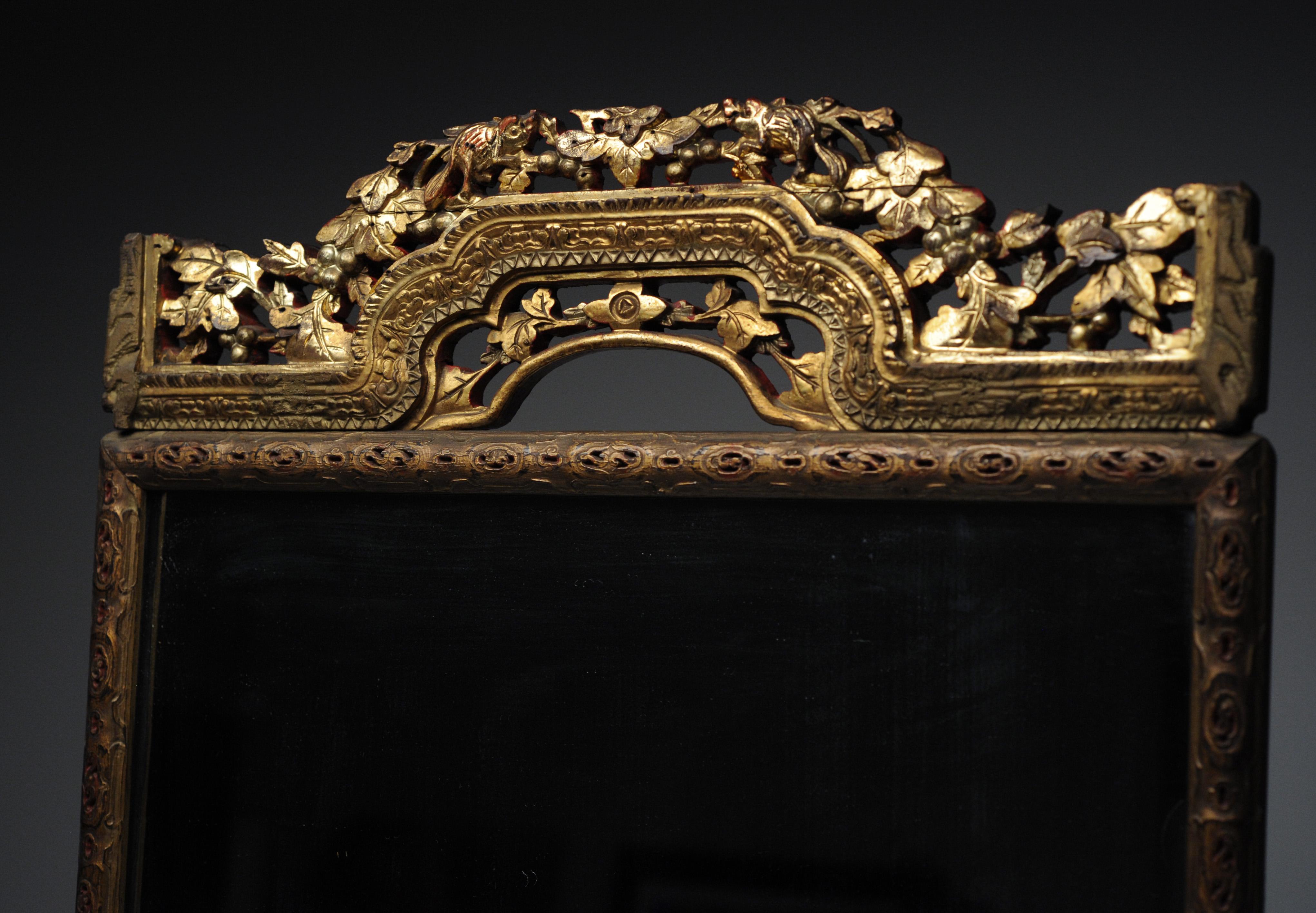 Antique Carved Giltwood Chinese Mirror at 1stDibs