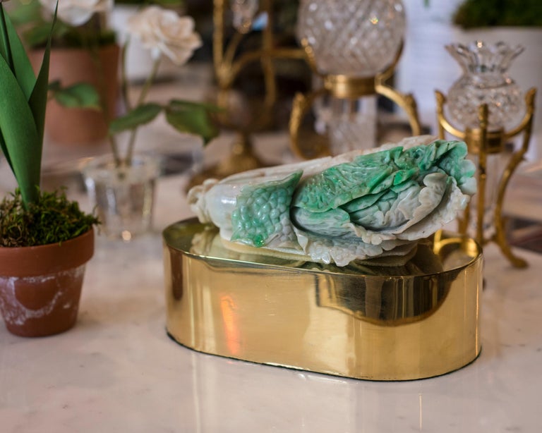 Antique Carved Green Jade Cabbage on Brass Base by Studio Maison Nurita ...