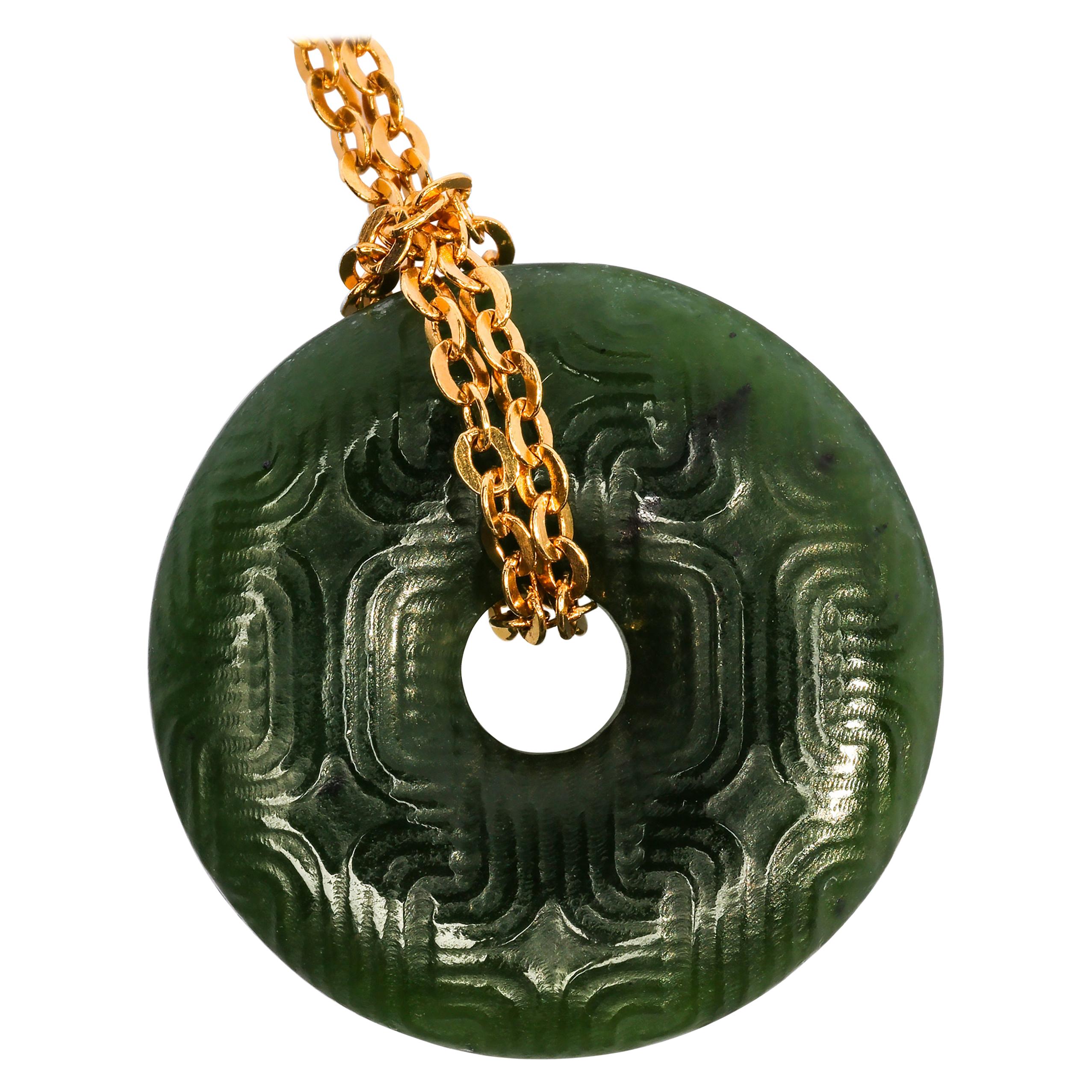 Carved Jade Pendant on Chain For Sale at 1stDibs