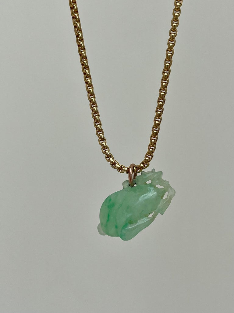 Antique Carved Jade Pendant Yellow Gold Loop For Sale at 1stDibs