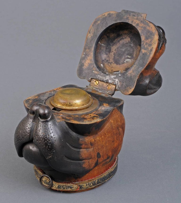 Antique Carved Lignum Vitae Bulldog Inkwell, circa 1860 at 1stDibs