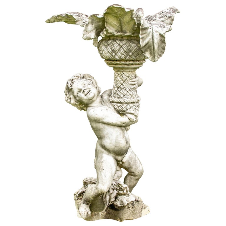 Antique Carved Marble Garden Putto Figure For Sale at 1stDibs