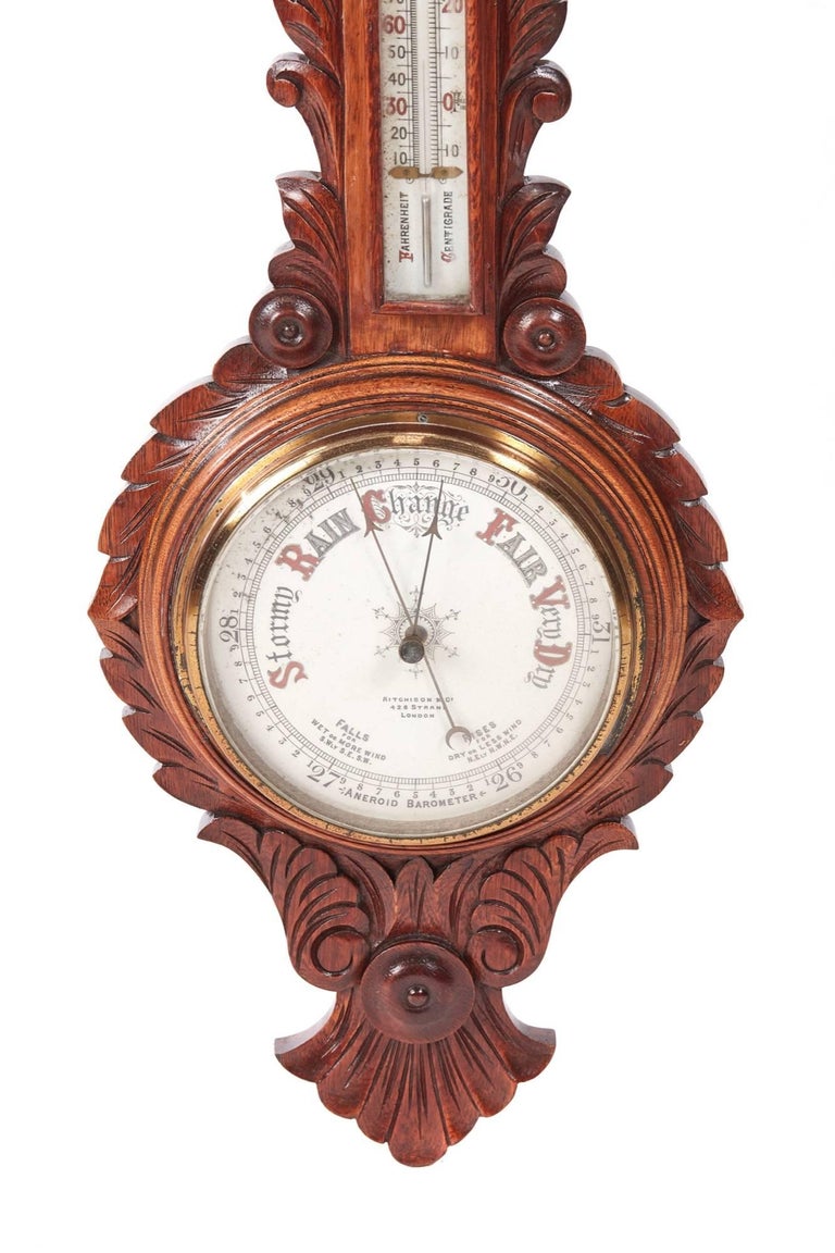 Antique Carved Oak Anerold Banjo Barometer at 1stDibs