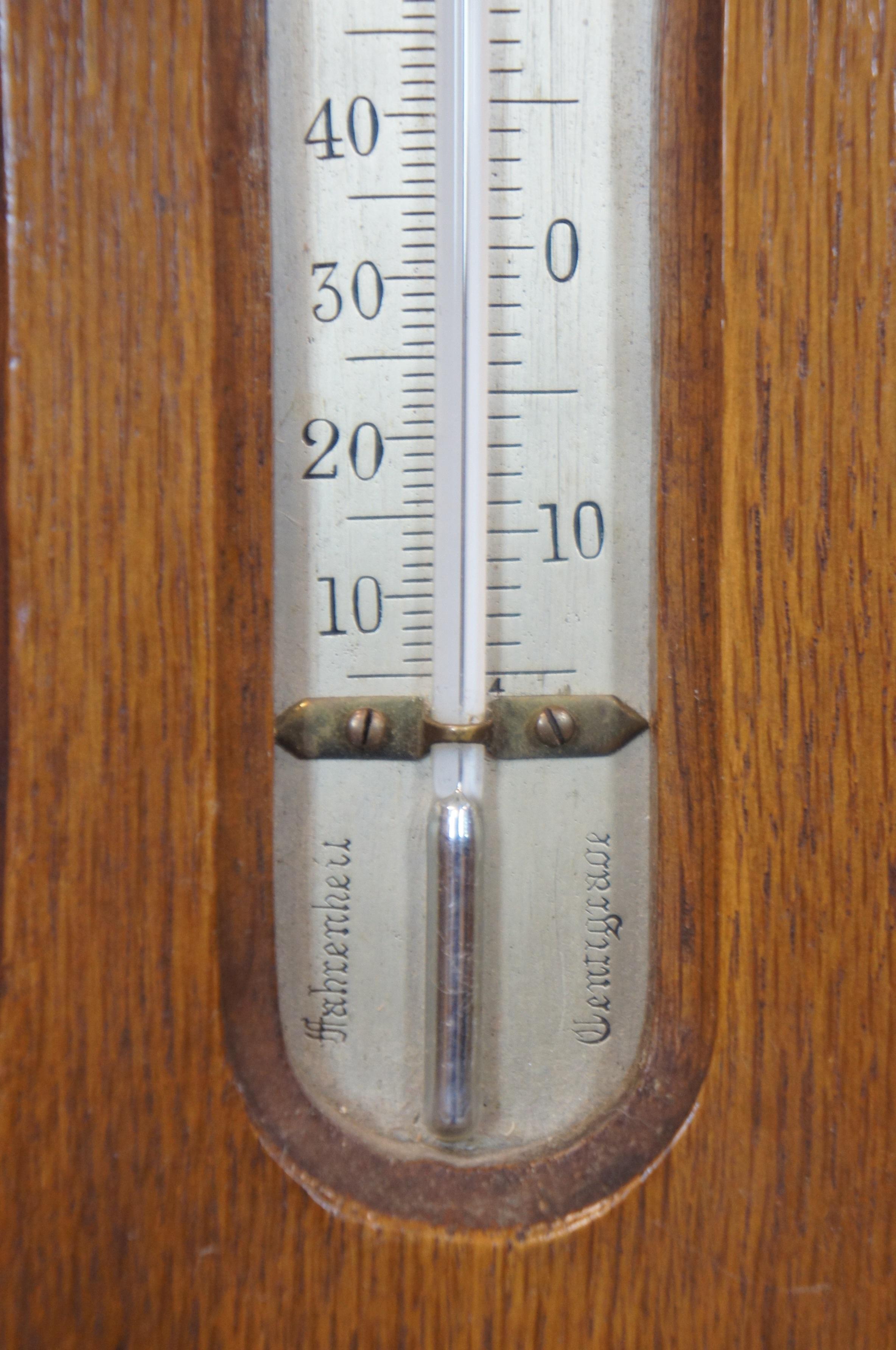 Antique Carved Oak Banjo Aneroid Wall Barometer and Thermometer ...