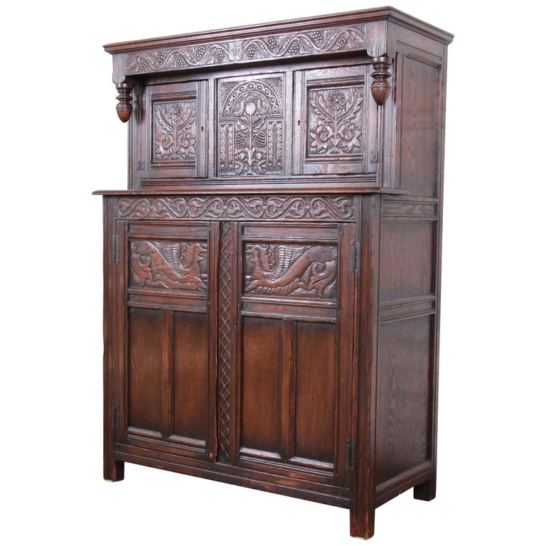 Antique Carved Oak Bar Cabinet by Kensington of New York, circa 1920s ...