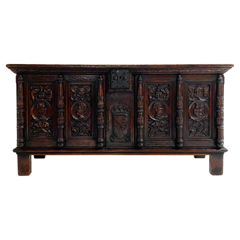 Antique Carved Oak Coffer at 1stDibs