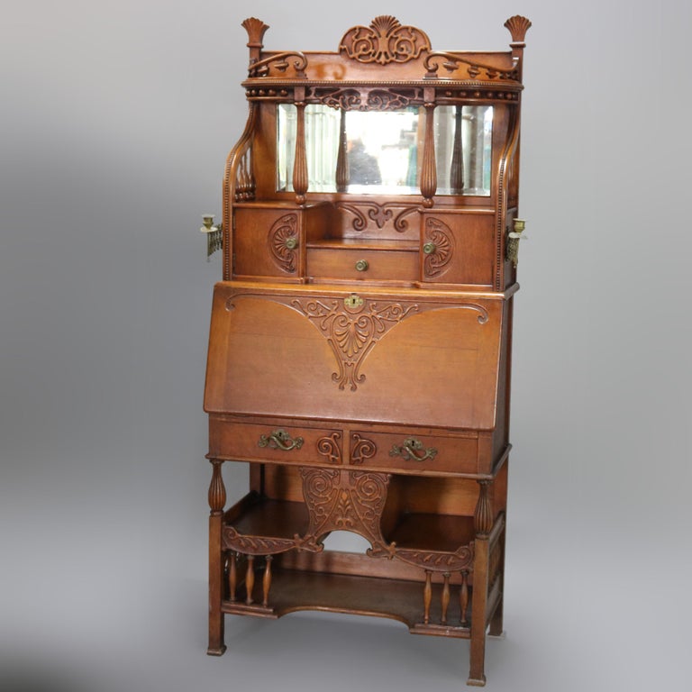 Antique Carved Oak Drop Front RJ Horner School Cowboy Desk, circa 1910 ...