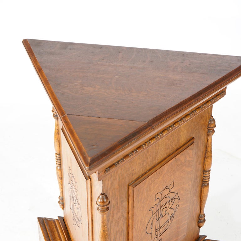 Antique Carved Oak Masonic Triangular Display Pedestal by Ward-Stilson ...