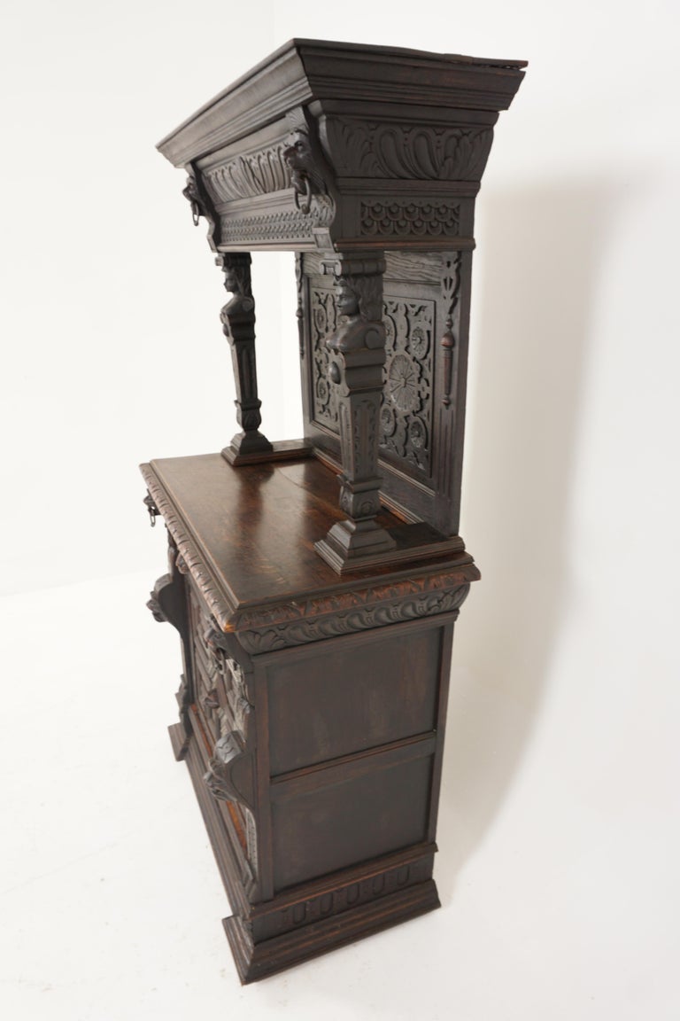 Antique Carved Oak Sideboard Buffet Hutch, Green Man, Scotland 1880 ...