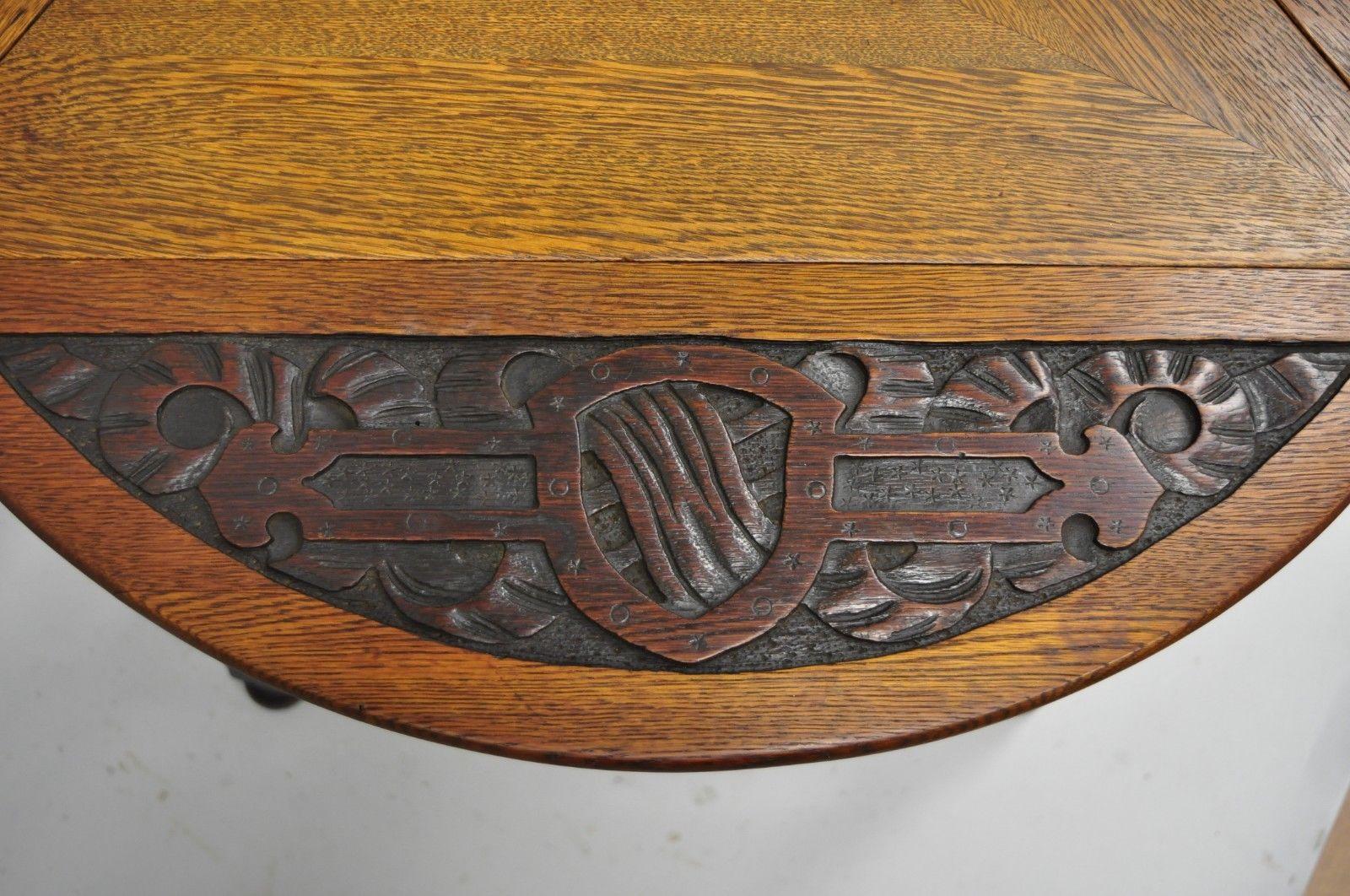 Antique Carved Oak Wood Renaissance Revival Triangle Drop-Leaf Side ...