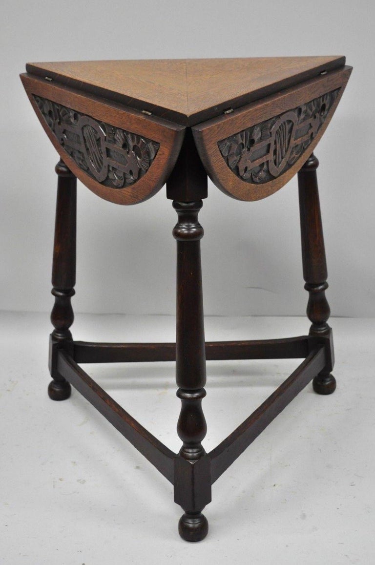 Antique Carved Oak Wood Renaissance Revival Triangle Drop-Leaf Side Table at 1stDibs | antique ...