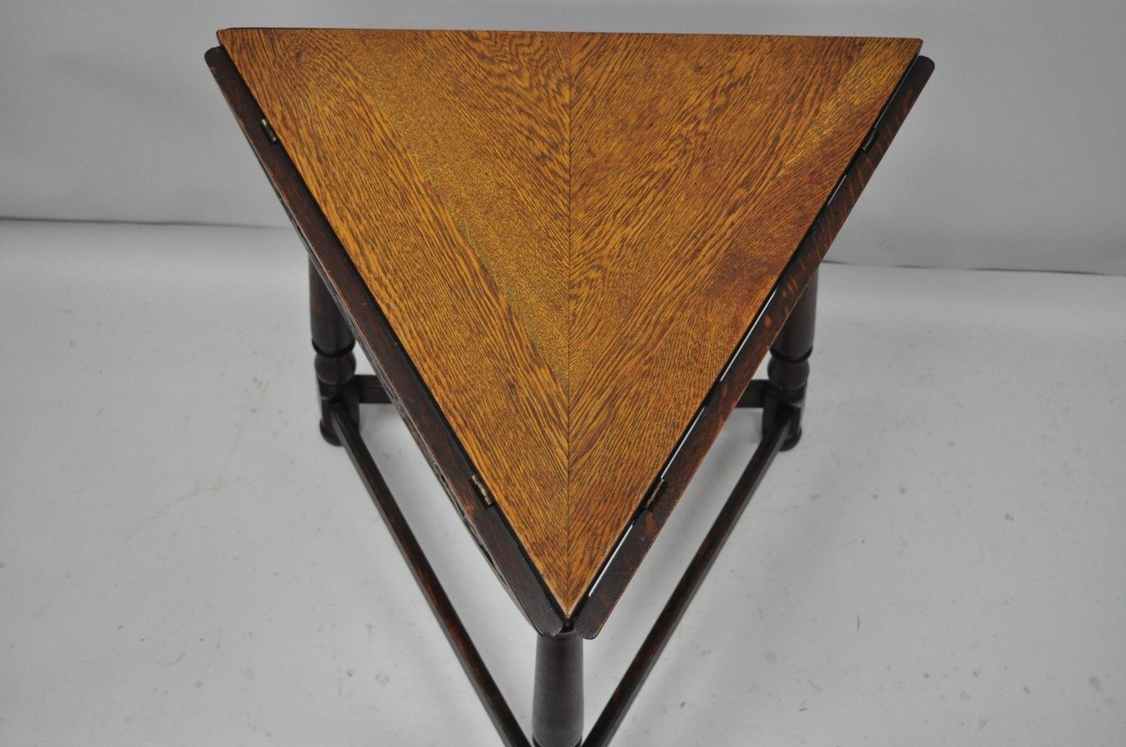 Antique Carved Oak Wood Renaissance Revival Triangle Drop-Leaf Side ...