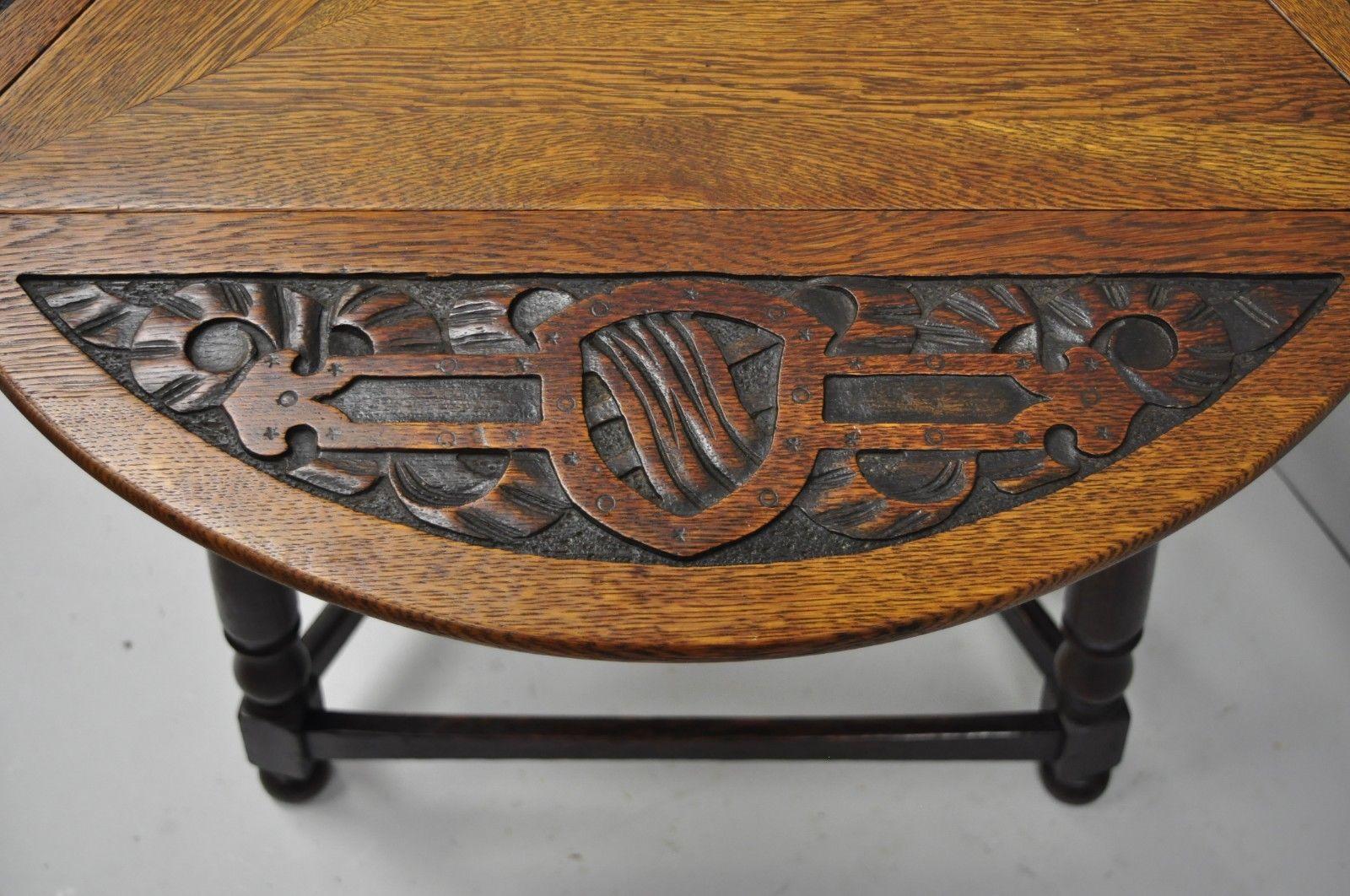 Antique Carved Oak Wood Renaissance Revival Triangle Drop-Leaf Side ...
