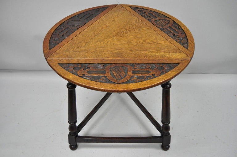 Antique Carved Oak Wood Renaissance Revival Triangle Drop-Leaf Side Table at 1stDibs | antique ...