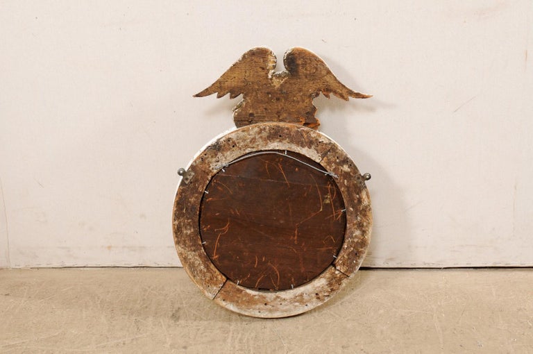 Antique Carved and Painted Wood, Round-Shaped Mirror with Eagle ...