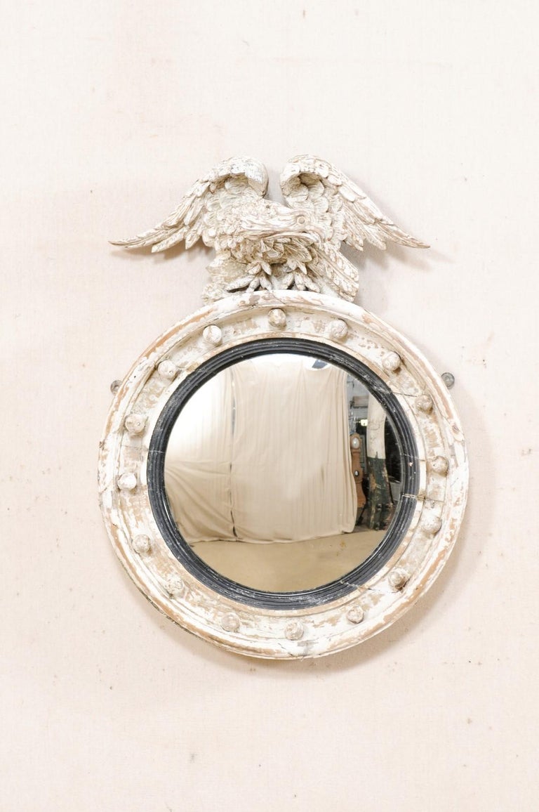 Antique Carved and Painted Wood, Round-Shaped Mirror with Eagle ...