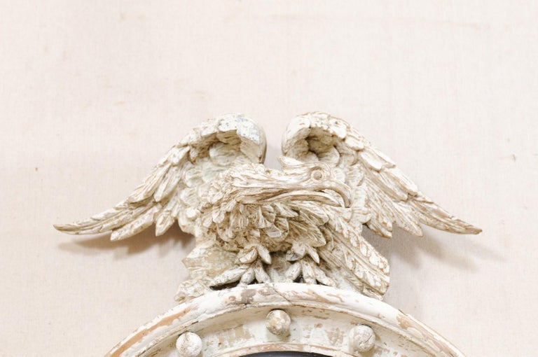 Antique Carved and Painted Wood, Round-Shaped Mirror with Eagle ...
