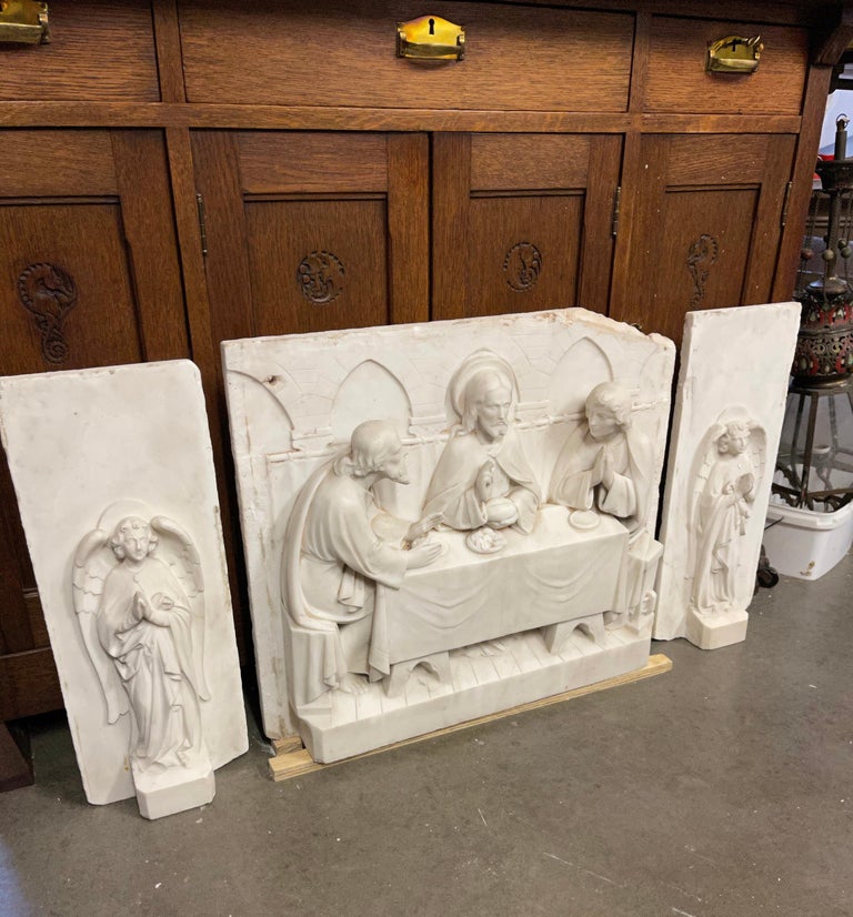 Antique Carved Set of Marble Gothic Altar Panels w Christ and Disciples ...