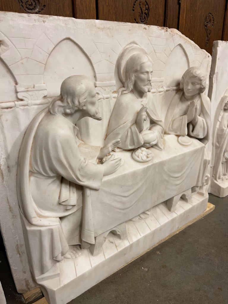 Antique Carved Set of Marble Gothic Altar Panels w Christ and Disciples ...