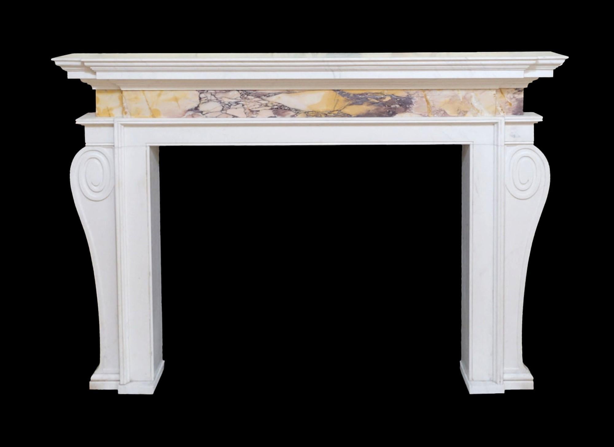 Antique Carved Sienna and White Veined Marble Mantel For Sale at 1stDibs