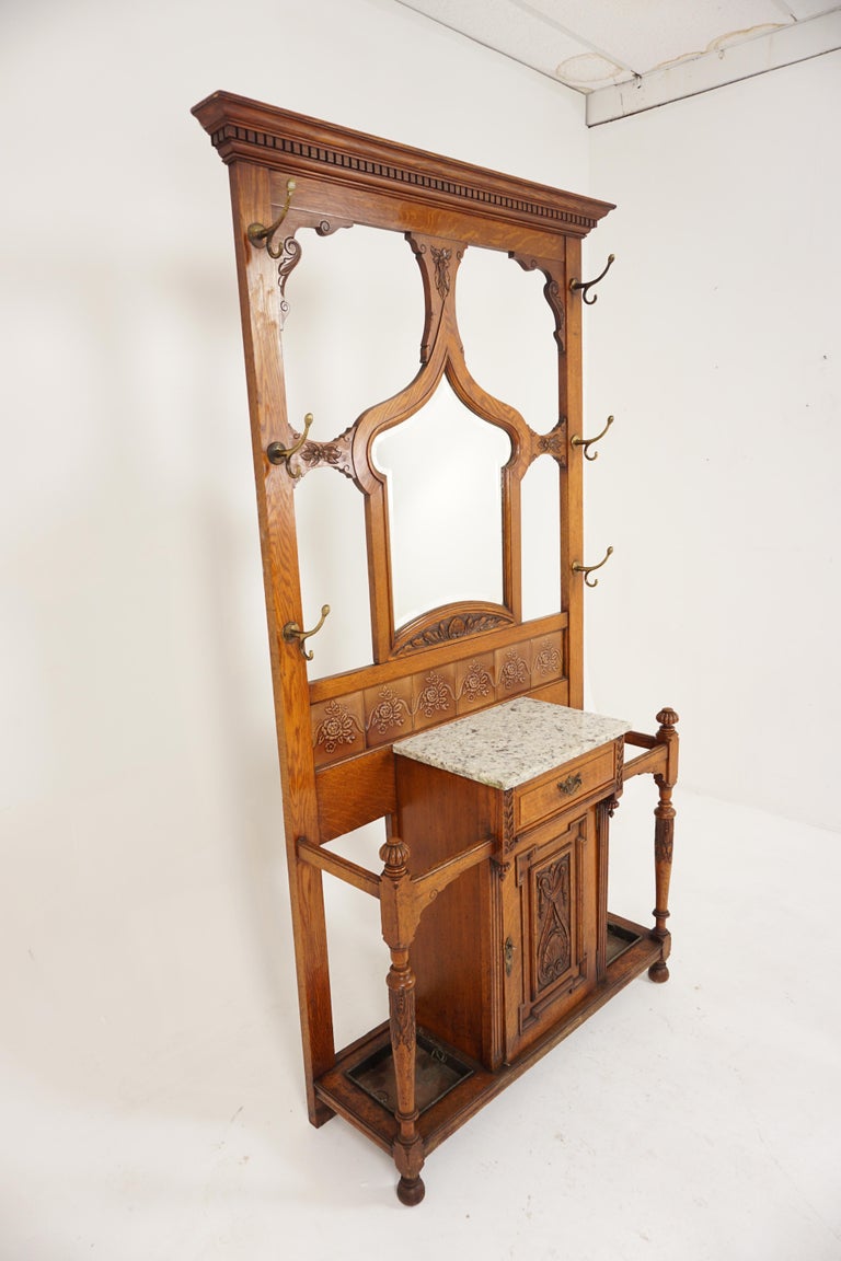 Antique Carved Tiger Oak Art Nouveau Mirror Back Hall Stand, Scotland ...