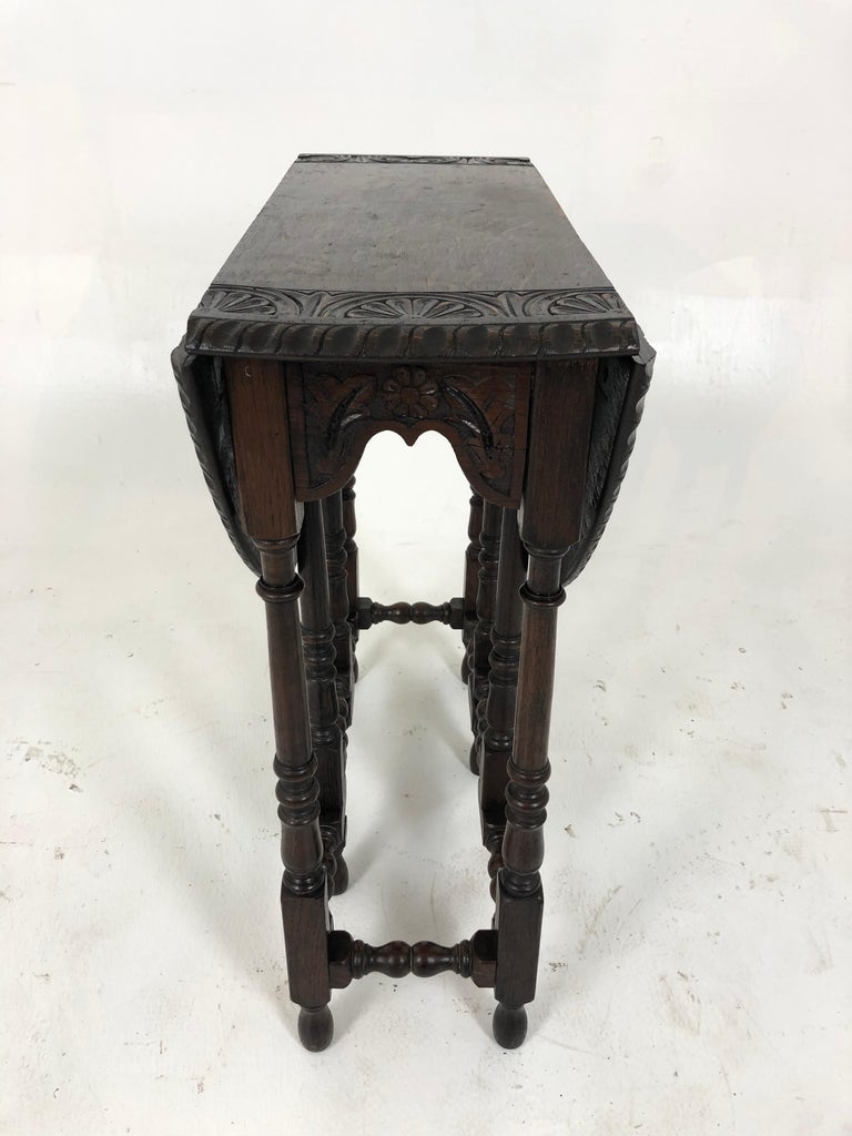 Antique Carved Tiger Oak Drop Leaf, Gateleg Table, Scotland 1910, H843 ...