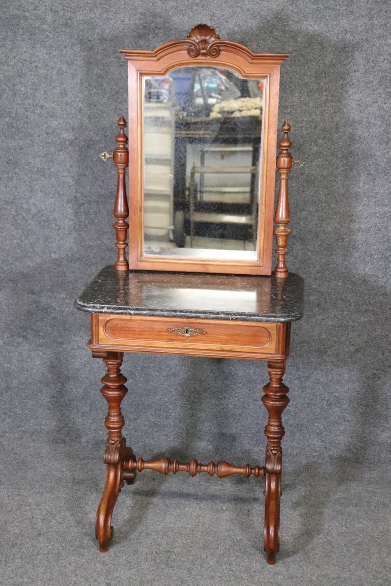 Antique Carved Victorian Marble Top Wash Stand For Sale at 1stDibs