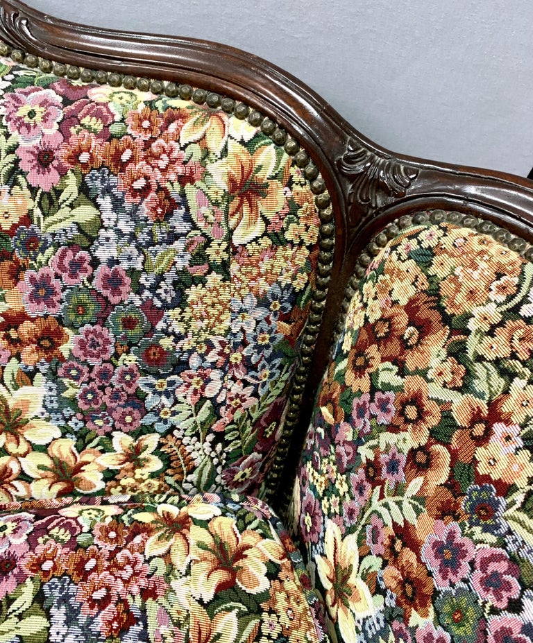 Antique Carved Victorian Sofa With Floral Tapestry Upholstery at ...