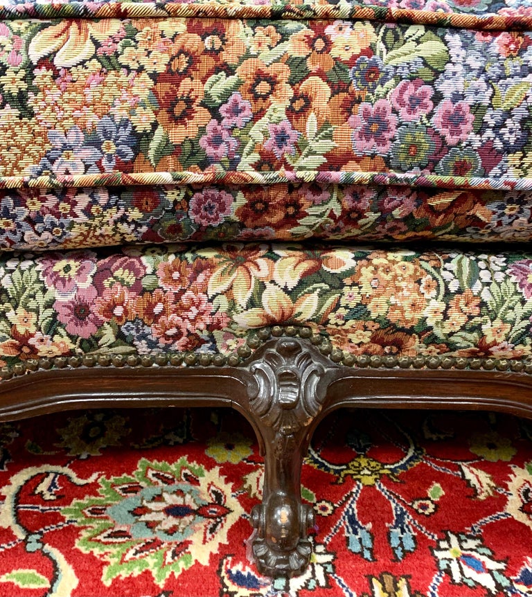 Antique Carved Victorian Sofa With Floral Tapestry Upholstery at ...
