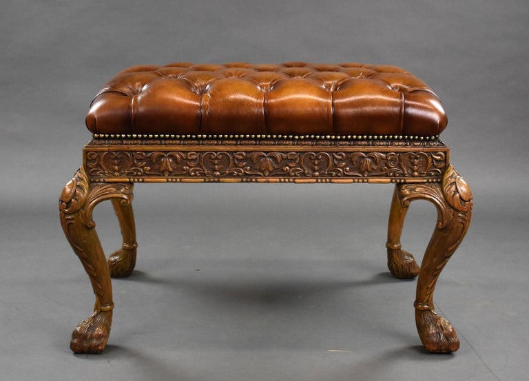 Antique Carved Walnut and Leather Foot Stool by Maple and Co For Sale ...
