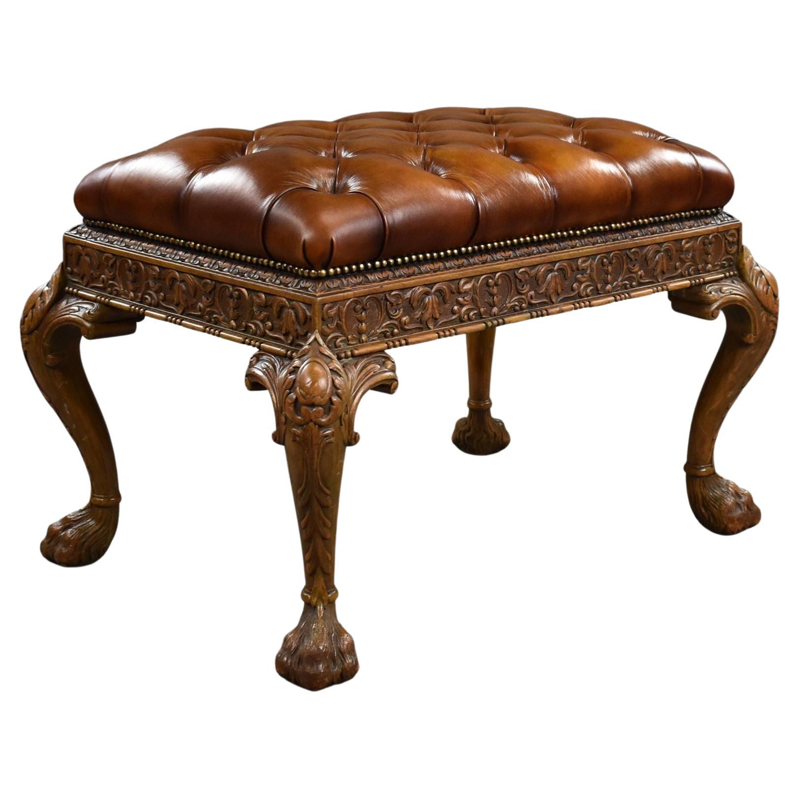 Small Antique Carved Oak Foot Stool at 1stDibs