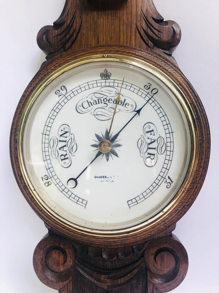 Antique Carved Walnut Aneroid Banjo Barometer at 1stDibs | reyn time clock