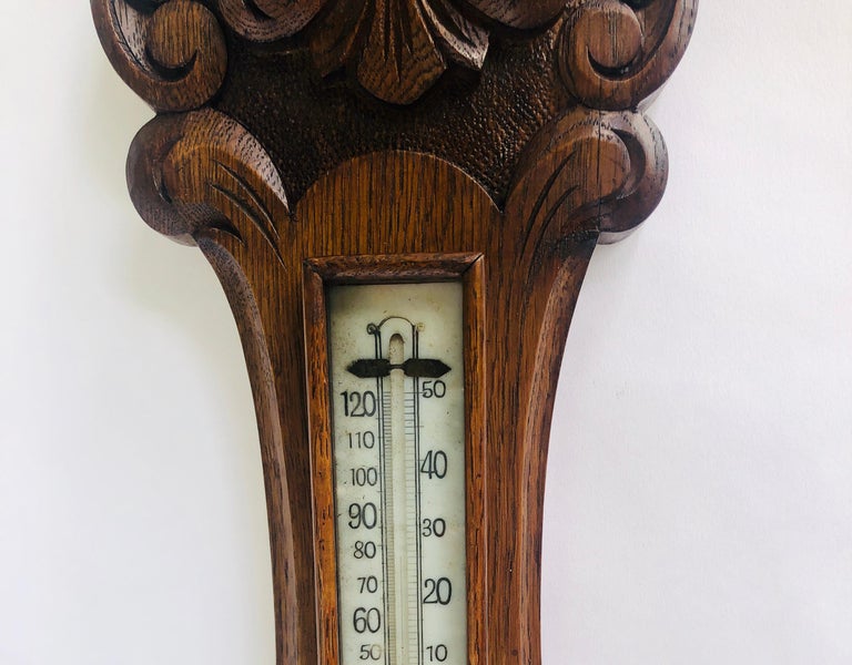 Antique Carved Walnut Aneroid Banjo Barometer at 1stDibs | reyn time clock