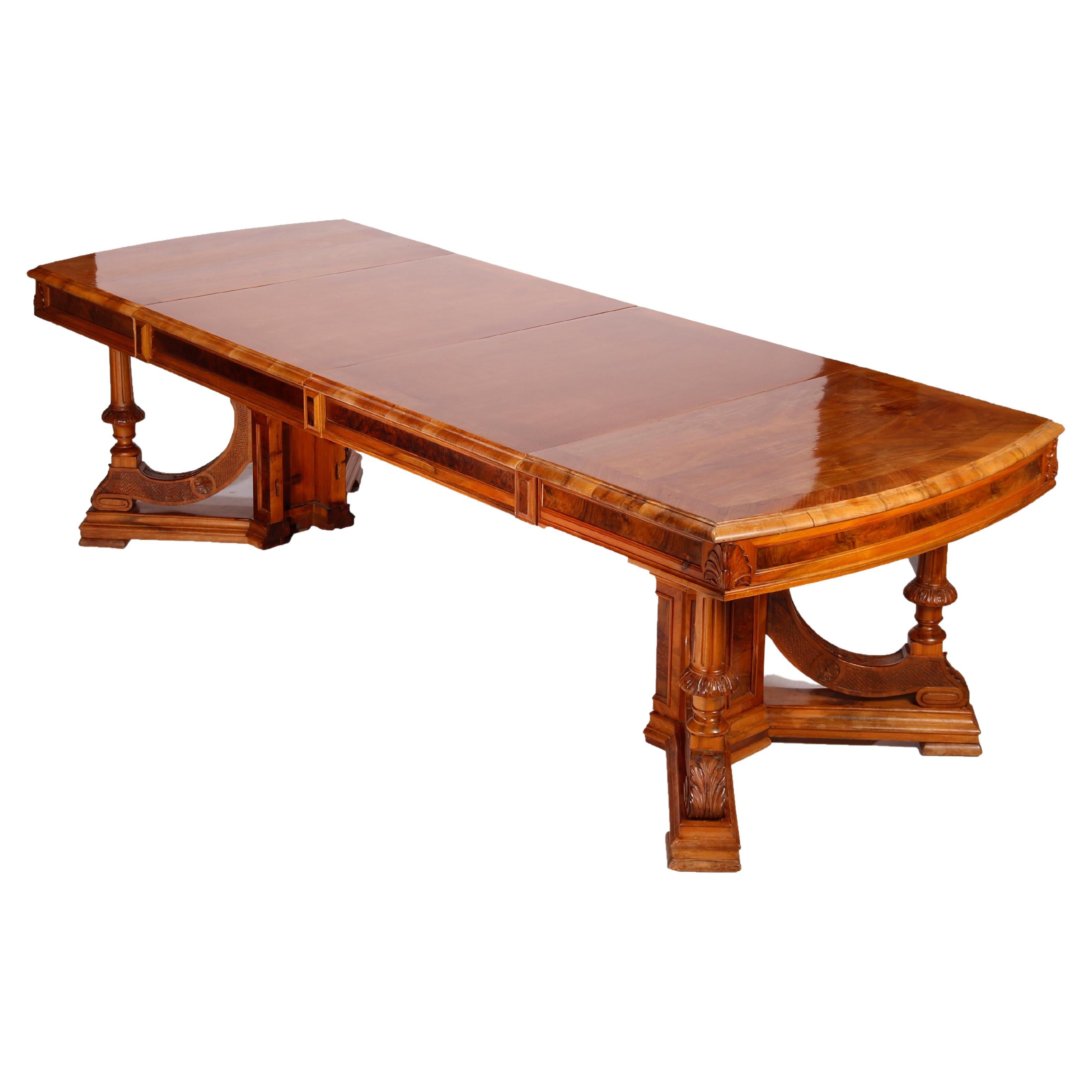 Chrome Base Walnut and Rosewood Top Dining Table with Two Leaves at 1stDibs