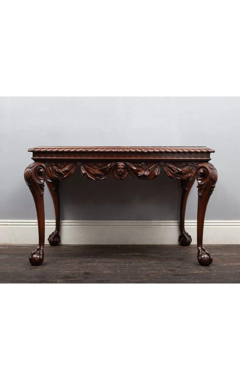 Antique Carved Walnut Console Table with Portoro Nero Marble Top, circa ...