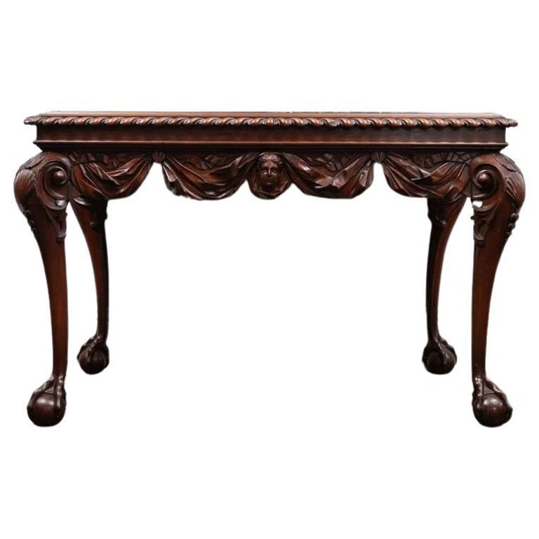 Antique Carved Walnut Console Table with Portoro Nero Marble Top, circa ...
