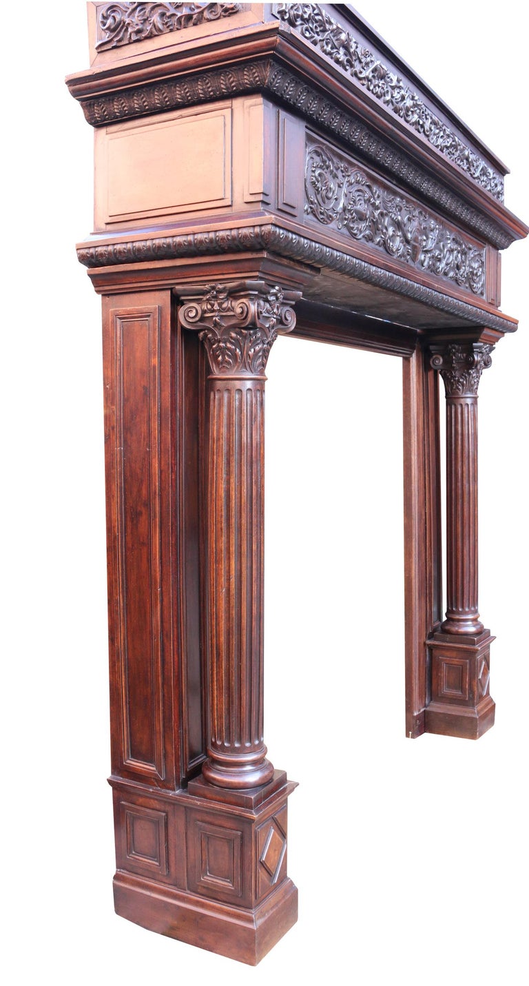 Antique Carved Walnut Renaissance Style Fire Mantel For Sale at 1stDibs