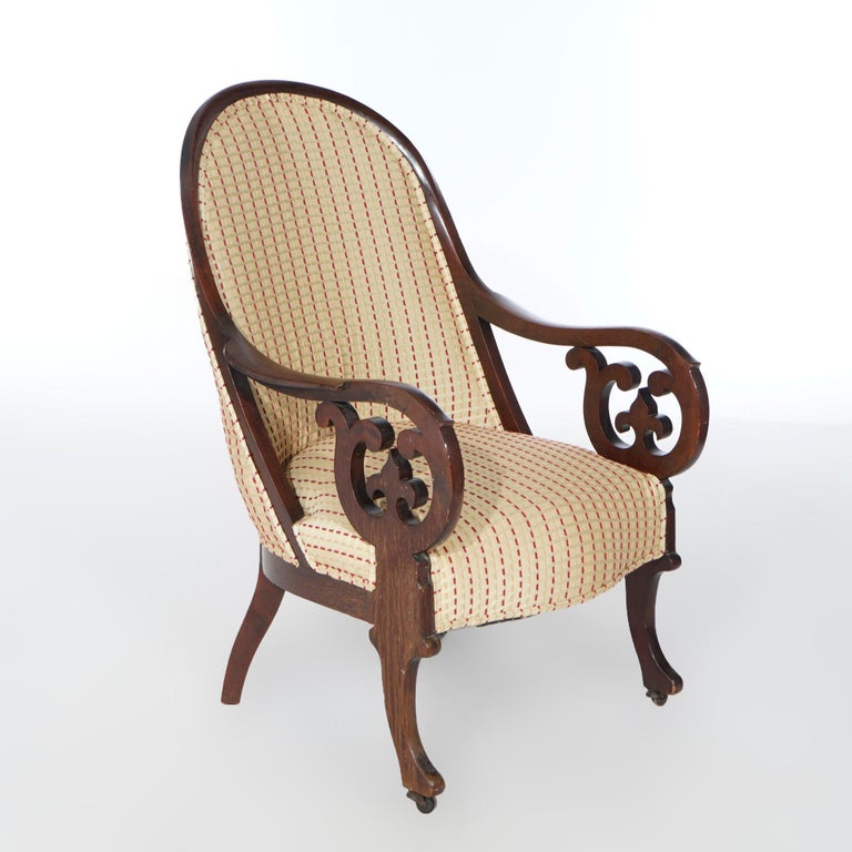 Antique Carved Walnut and Upholstered Lincoln Arm Chair, circa 1880 For ...