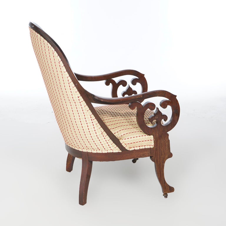 Antique Carved Walnut and Upholstered Lincoln Arm Chair, circa 1880 For ...