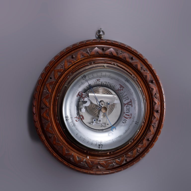 Antique Carved Walnut Wall Barometer, Circa 1890 For Sale at 1stDibs