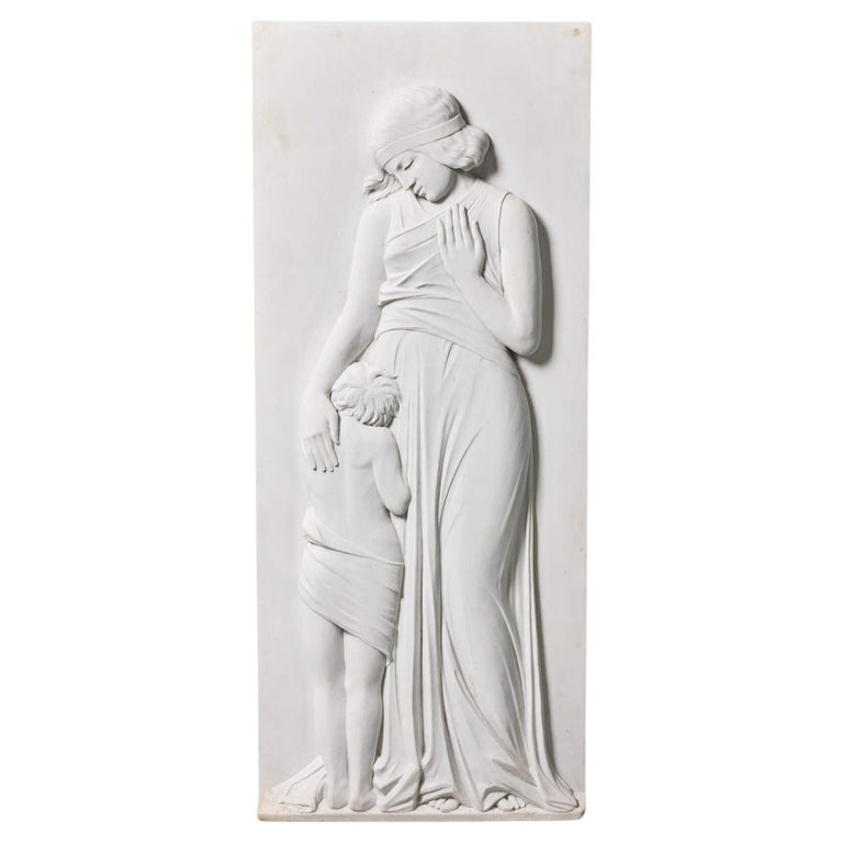 Antique Carved White Statuary Marble Plaque For Sale at 1stDibs