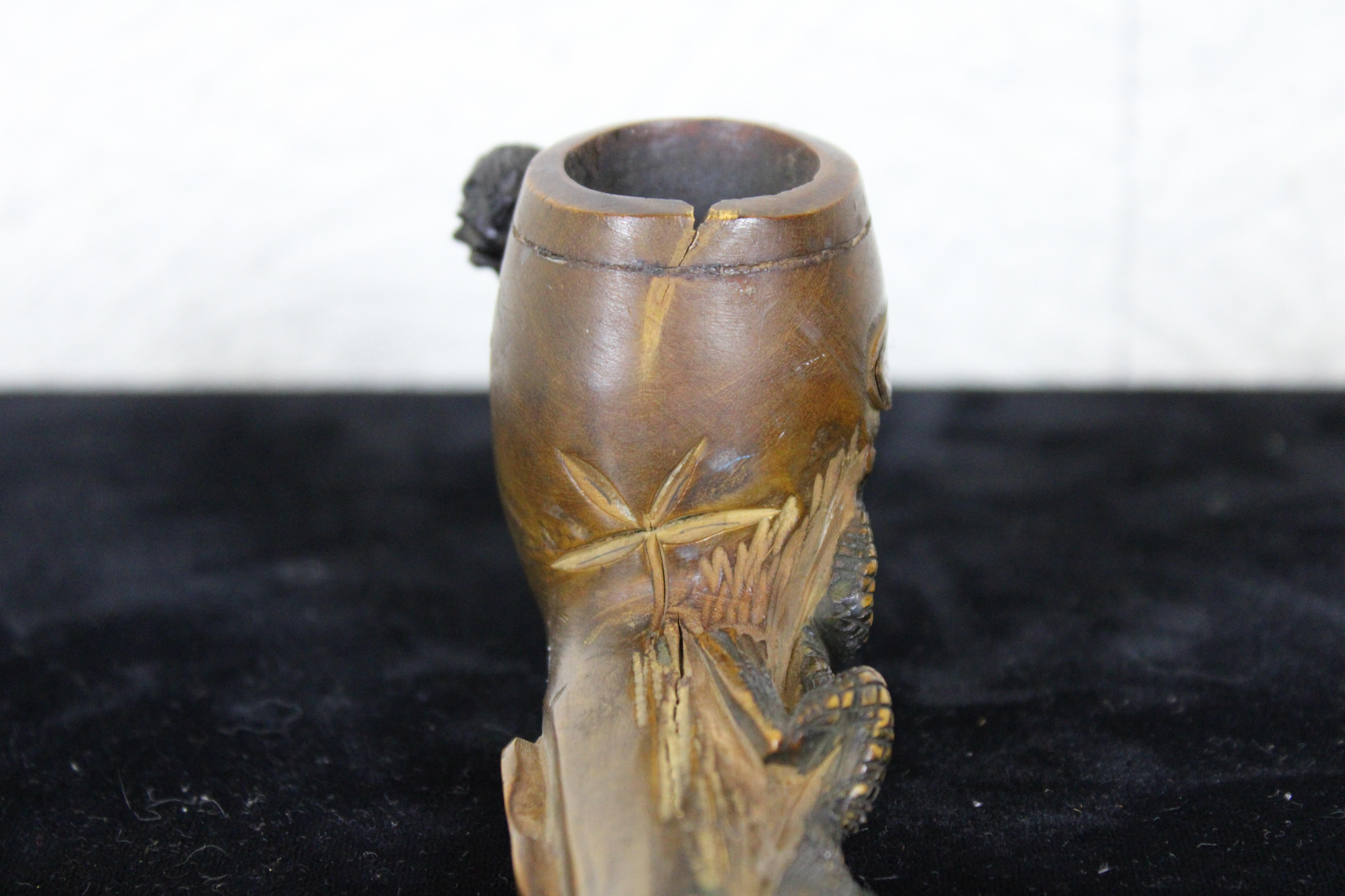 Antique Carved Wood Americana Folk Art Smoking Pipe Alligator Stalking ...