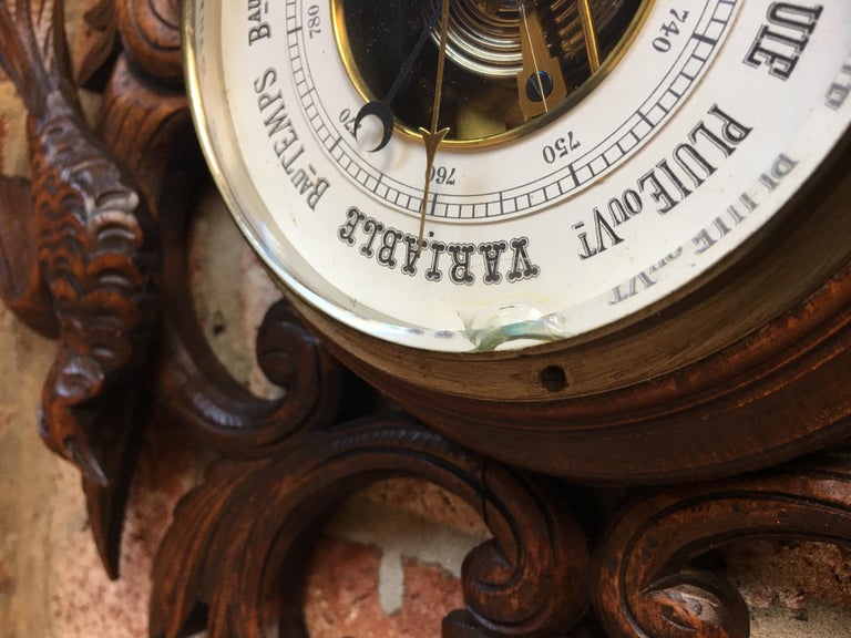 Antique Carved Wood Black Forest Dog Hound Hunt Barometer Bird Coat ...