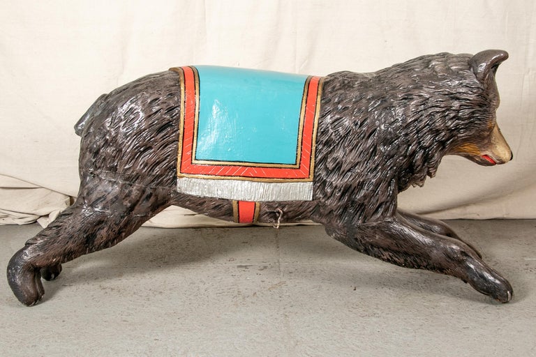 Antique Carved Wood Carousel Bear For Sale at 1stDibs
