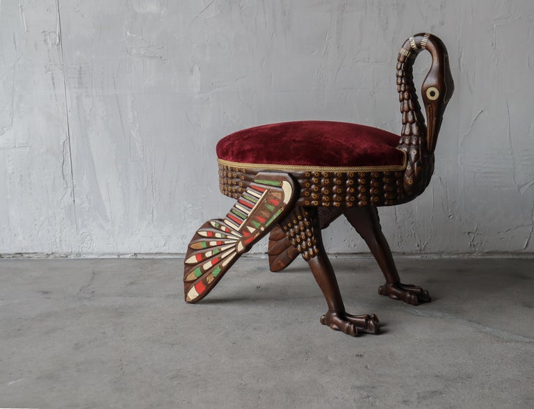 Antique Carved Wood Egyptian Revival Ibis Stool For Sale at 1stDibs
