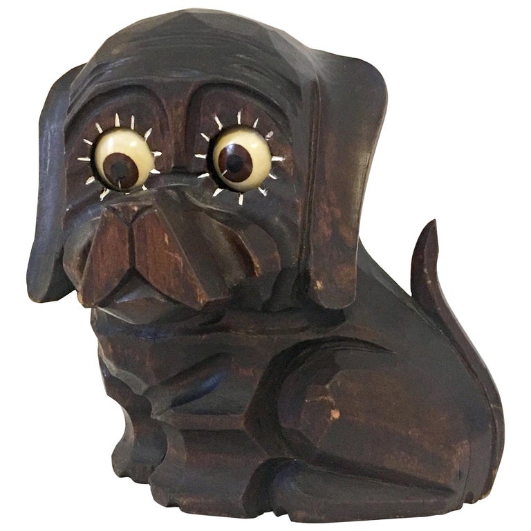 Antique Carved Wood Rolling Eye Dog Clock at 1stDibs | vintage dog ...